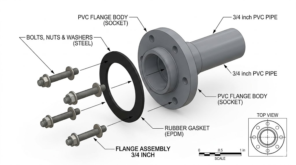 Để đáp ứng các điều kiện lắp đặt khác nhau, pvc flange 3 4